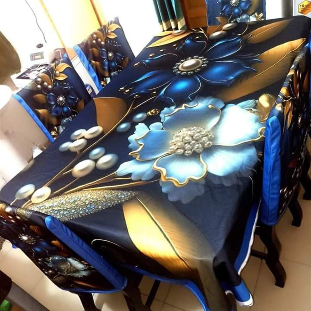 Korean Velvet 3D Print Dining Table Cloth and Chair Cover Set 7 In 1 ...