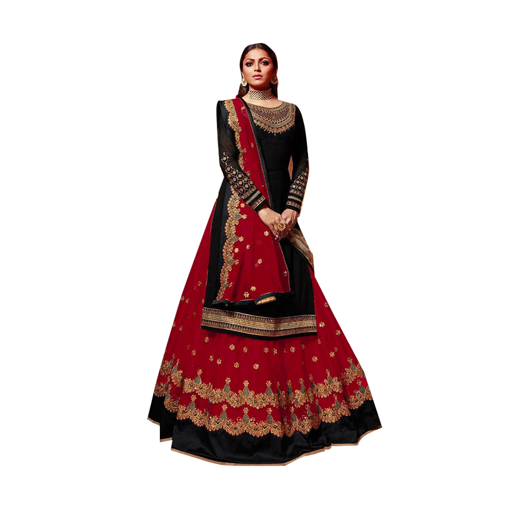 Semi -Stitched Embroidery Work Georgette Sarara Dress For Women ...