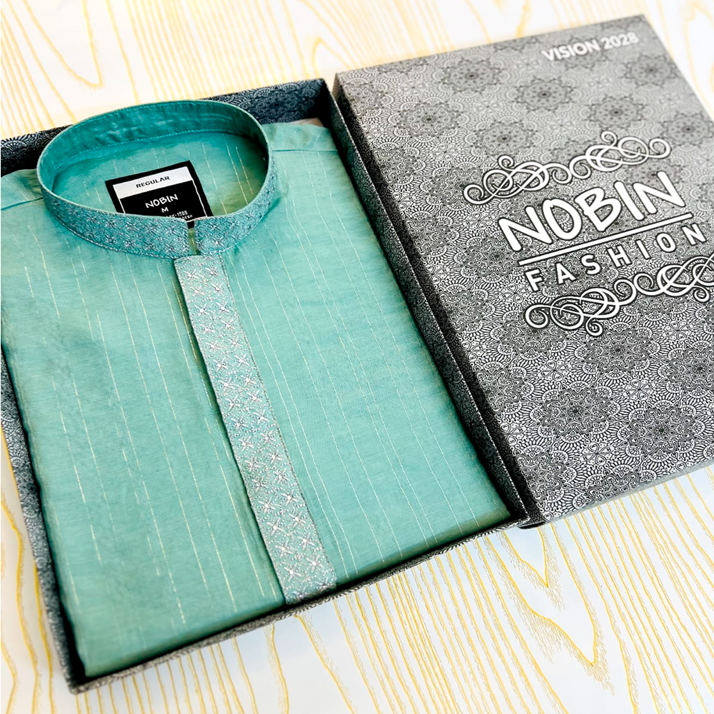 Nobin Cotton Regular Panjabi For Men - Aqua - F119